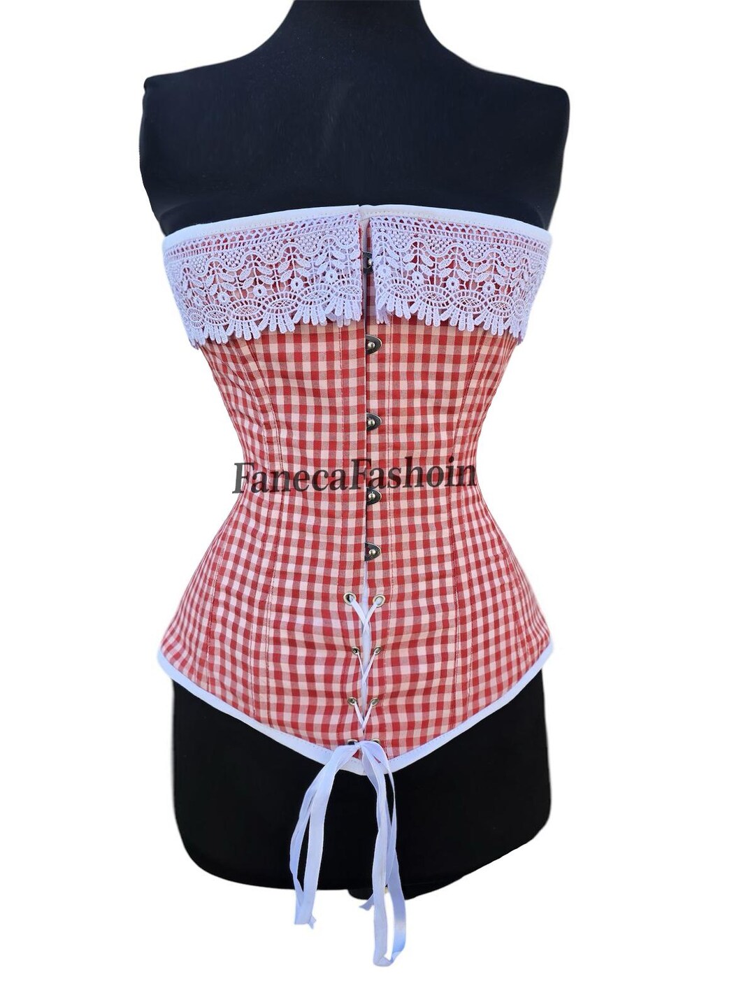 Red Checkered Cotton Overbust Corset: Steel Boned Waist Training - Etsy