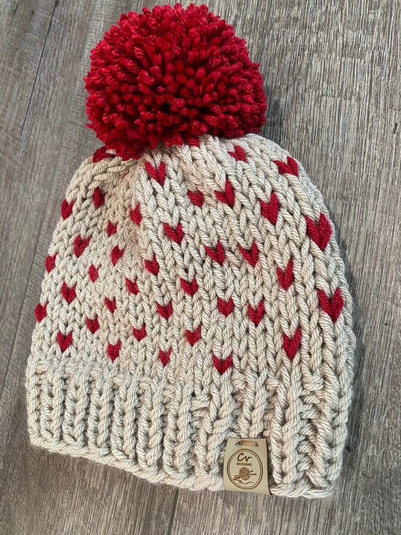 Heart Beanie Knitted Hat Winter Hat Pompom Hat Women Hat - Etsy
