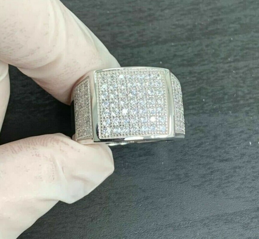 Mens Iced Out Pinky Ring Mens Ring Sterling Silver Solid Real 925 ...