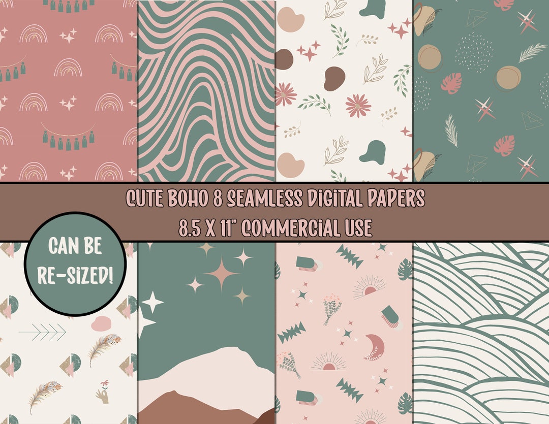 8 Boho Seamless Digital Papers, Boho Scrapbook Paper, Boho Backgrounds ...