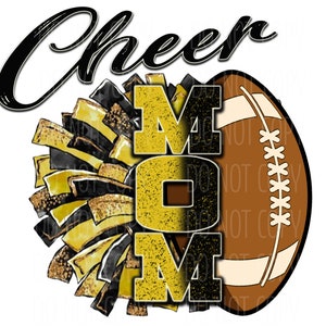 Cheer Mom PNG, Football Glitter Cheerleader PNG, Gold and Black Pom Pom ...