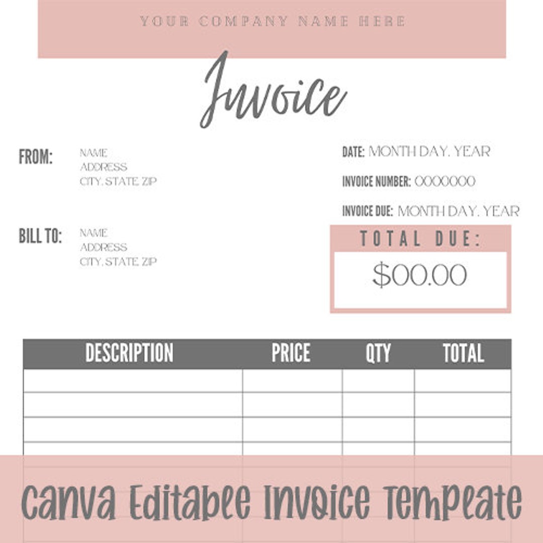 Canva Invoice Template | Business Invoice | Editable Invoice | Custom ...