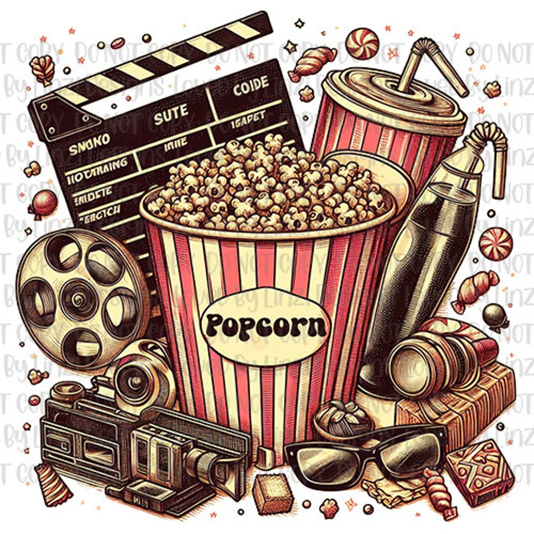 Vintage Movie Night PNG | Popcorn | Movie Film | Soda | Movie Theatre ...