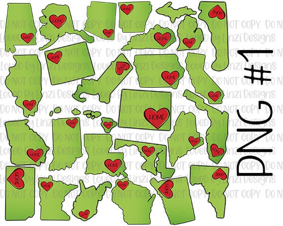 All 50 States PNG Green States With Red Hearts PNG - Etsy