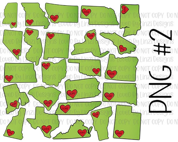 All 50 States PNG Green States With Red Hearts PNG - Etsy