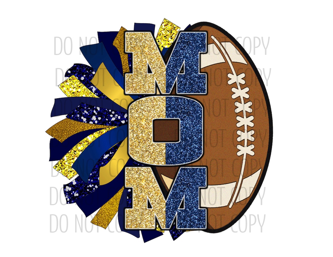 Cheer Mom PNG, Football Glitter Cheerleader PNG, Gold and Navy Pom Pom ...