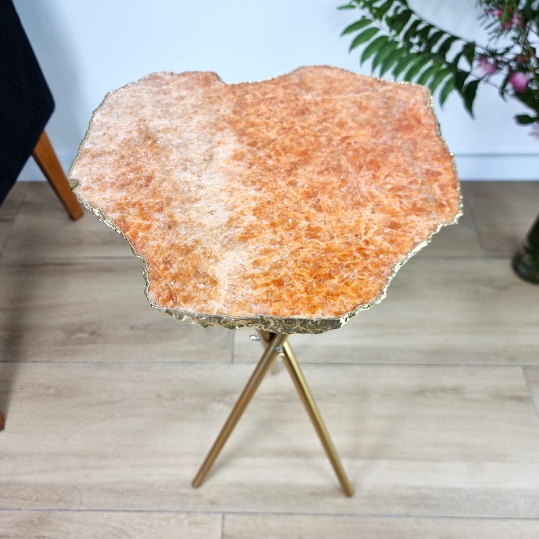 Rare Natural Orange Calcite Side Table - One of a Kind Golden Gemstone ...
