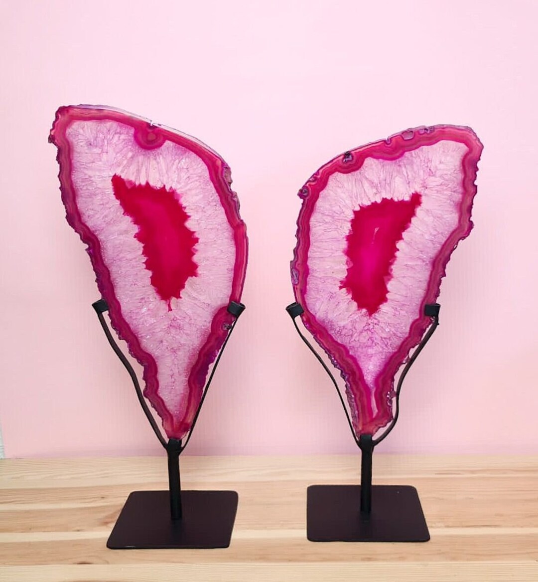 Pink Agate Slab on Stand Agate Slice With Stand Crystal on - Etsy