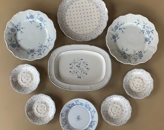 Mismatched Gallery Wall Collection Plates Vintage Collage Display Blue ...