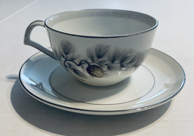 4 - Vintage Kent China Silver Pine Cone China Japan Cup and Saucer Sets ...