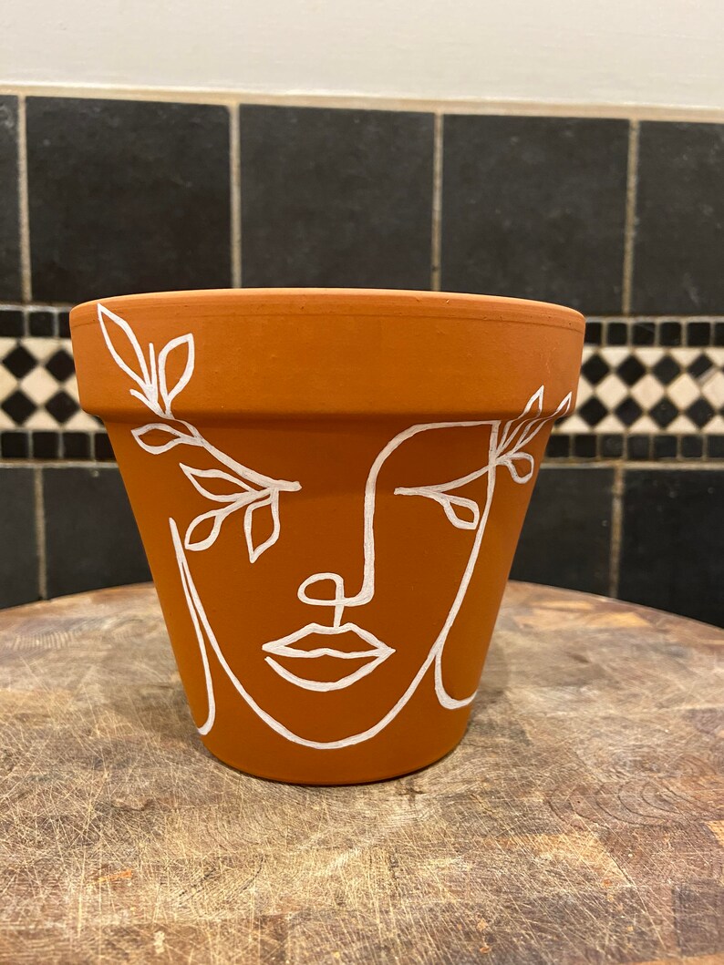 PLANT POT Terracotta Pot With Abstract Face - Etsy