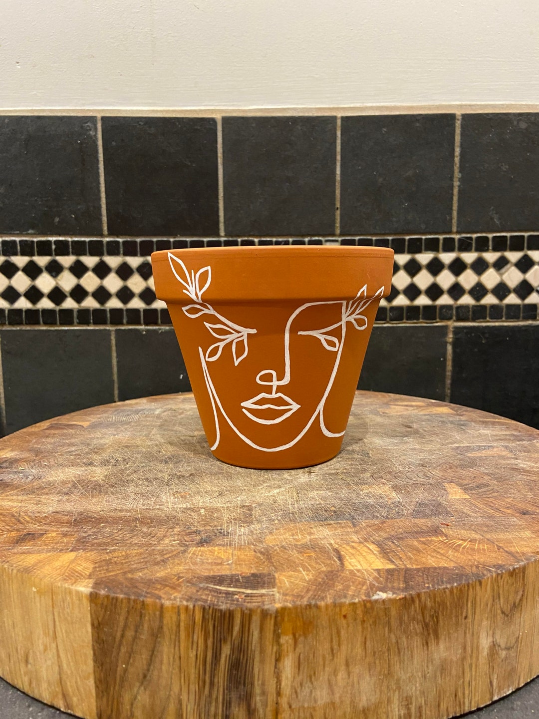 PLANT POT - Terracotta Pot With Abstract Face - Etsy