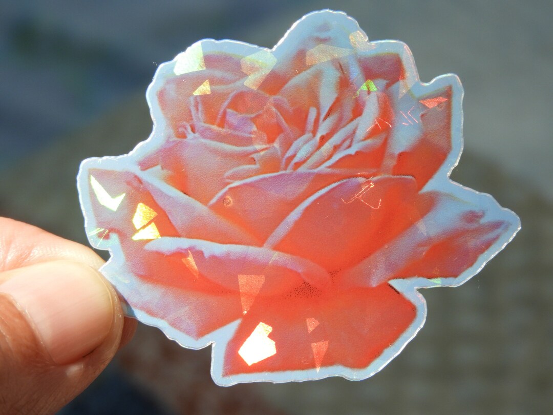 2 Sticker HOLOGRAPHIC Pink Rose STICKER Waterproof Vinyl 2 Inches - Etsy