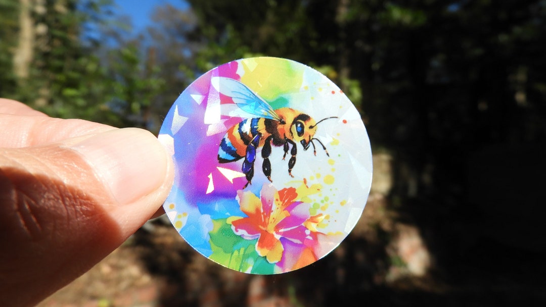 1.5 Flying Bee Sticker HOLOGRAPHIC Bee and Flower, Water Resistant ...