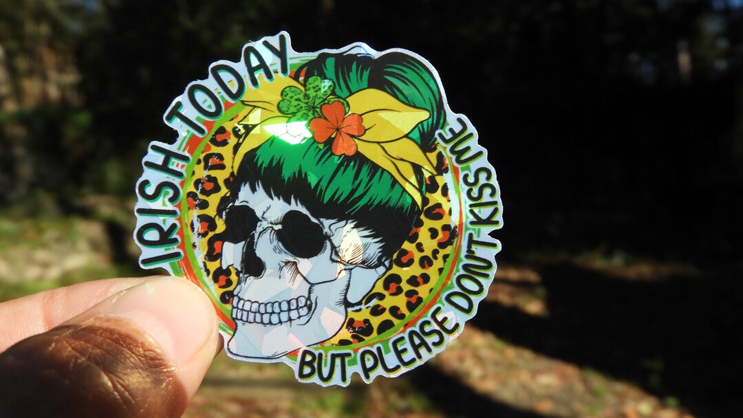 2 Sticker HOLOGRAPHIC Irish Skull STICKER Water Resistant Vinyl 2 ...