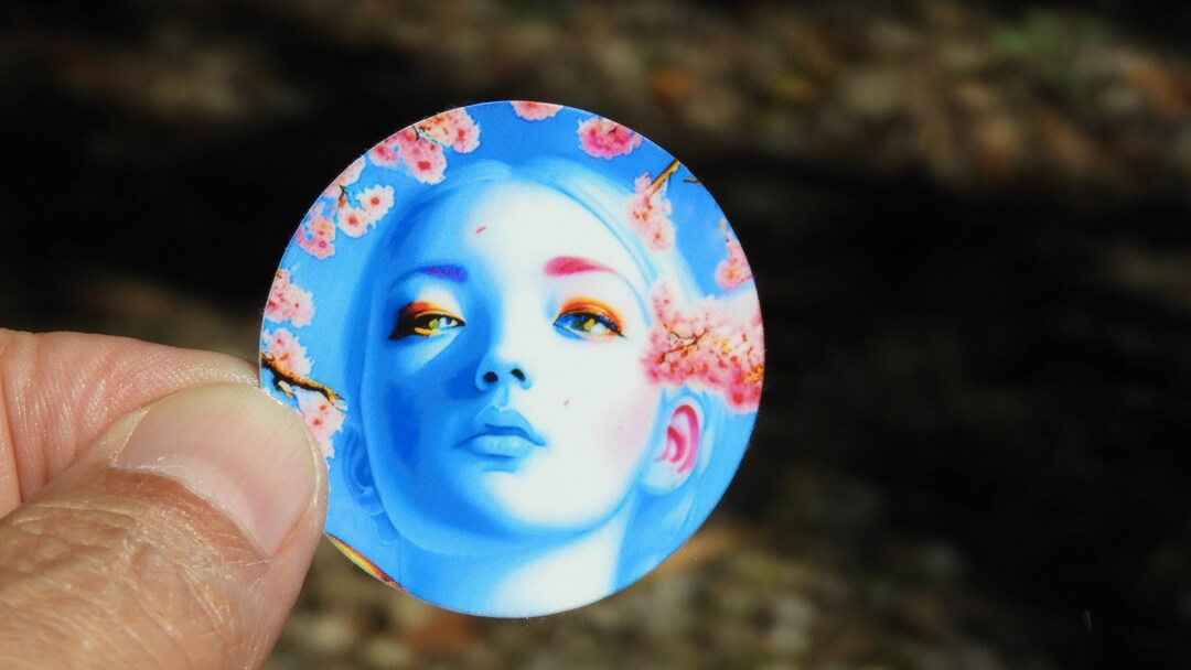 1.5 Face Sticker VINYL Woman's Face With Cherry Blossoms, Water ...