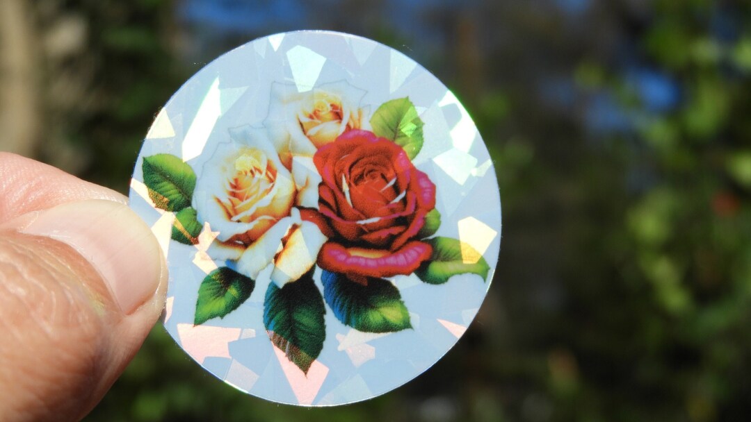 1.5 POPSOCKET Sticker HOLOGRAPHIC Roses With Leaves, Waterproof ...