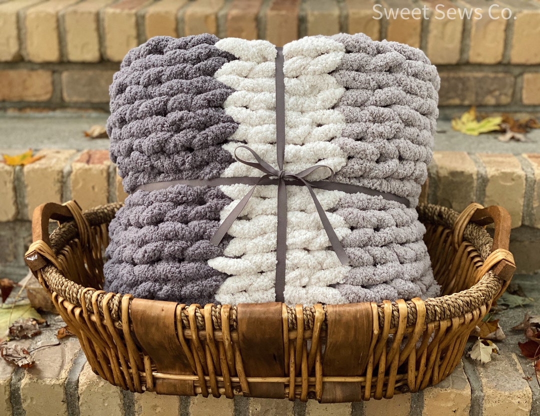 Chunky Knit Blanket, Knit Blanket, Giant Throw, Arm Knitting, Handmade ...