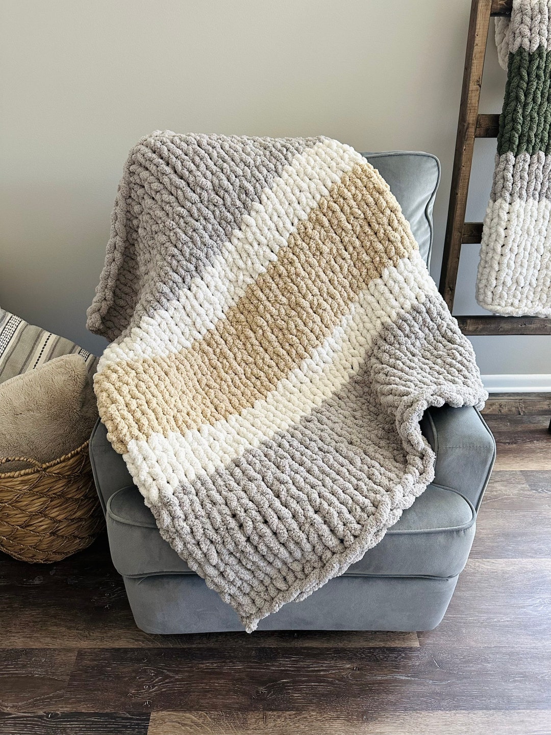 Chunky Knit Blanket, Knit Blanket, Giant Throw, Arm Knitting, Handmade ...