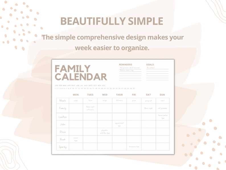 Weekly Family Calendar Digital Download - Etsy