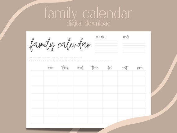Weekly Family Calendar Digital Download Calligraphy Design - Etsy