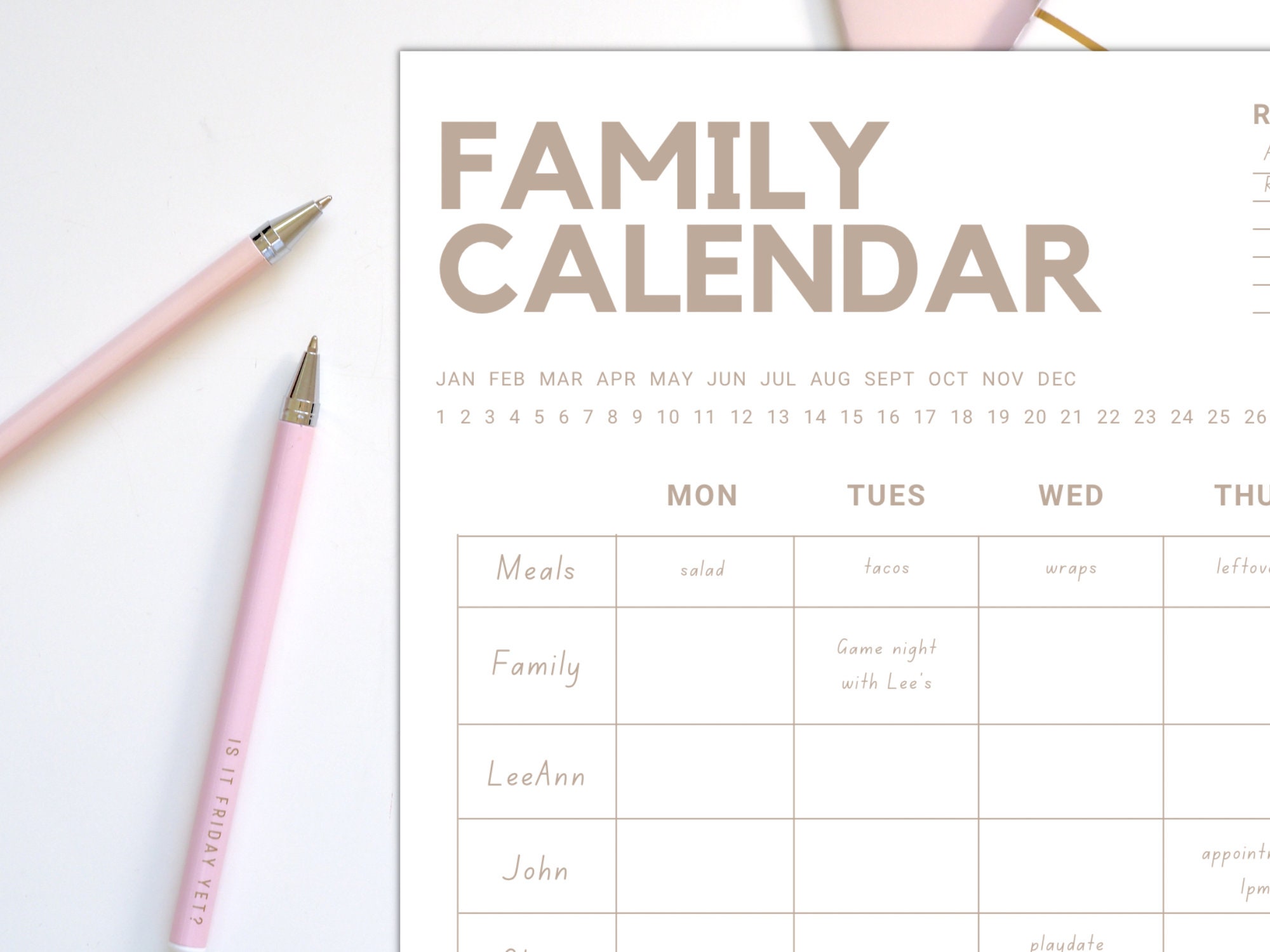 Weekly Family Calendar Digital Download - Etsy