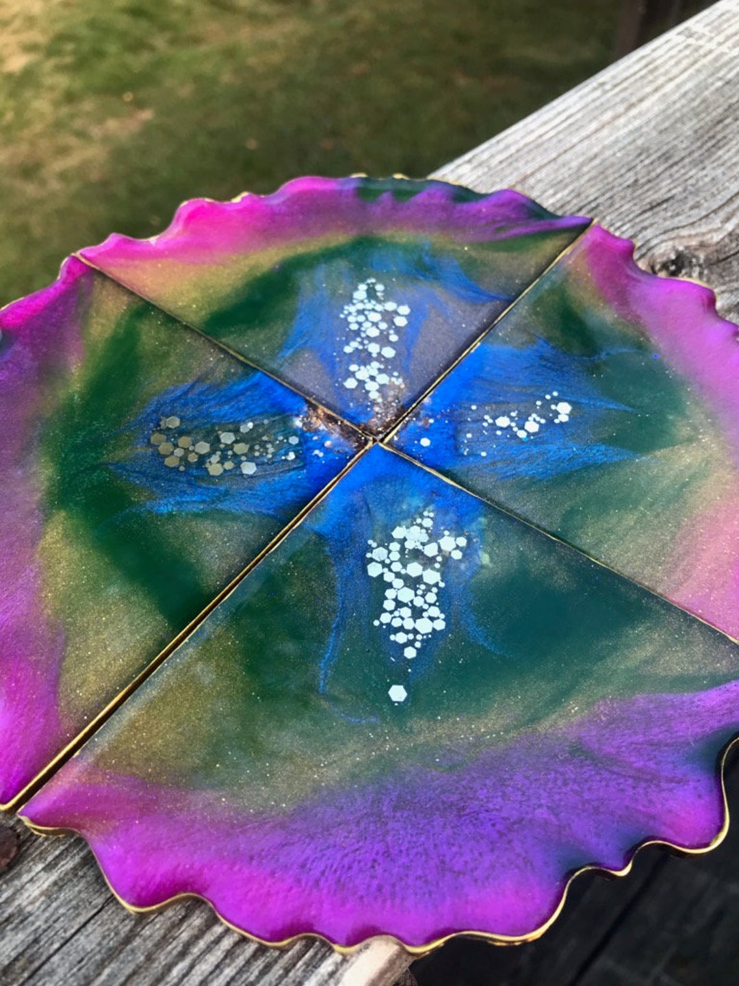 Rainbow Geode Coaster Set of 4 - Etsy