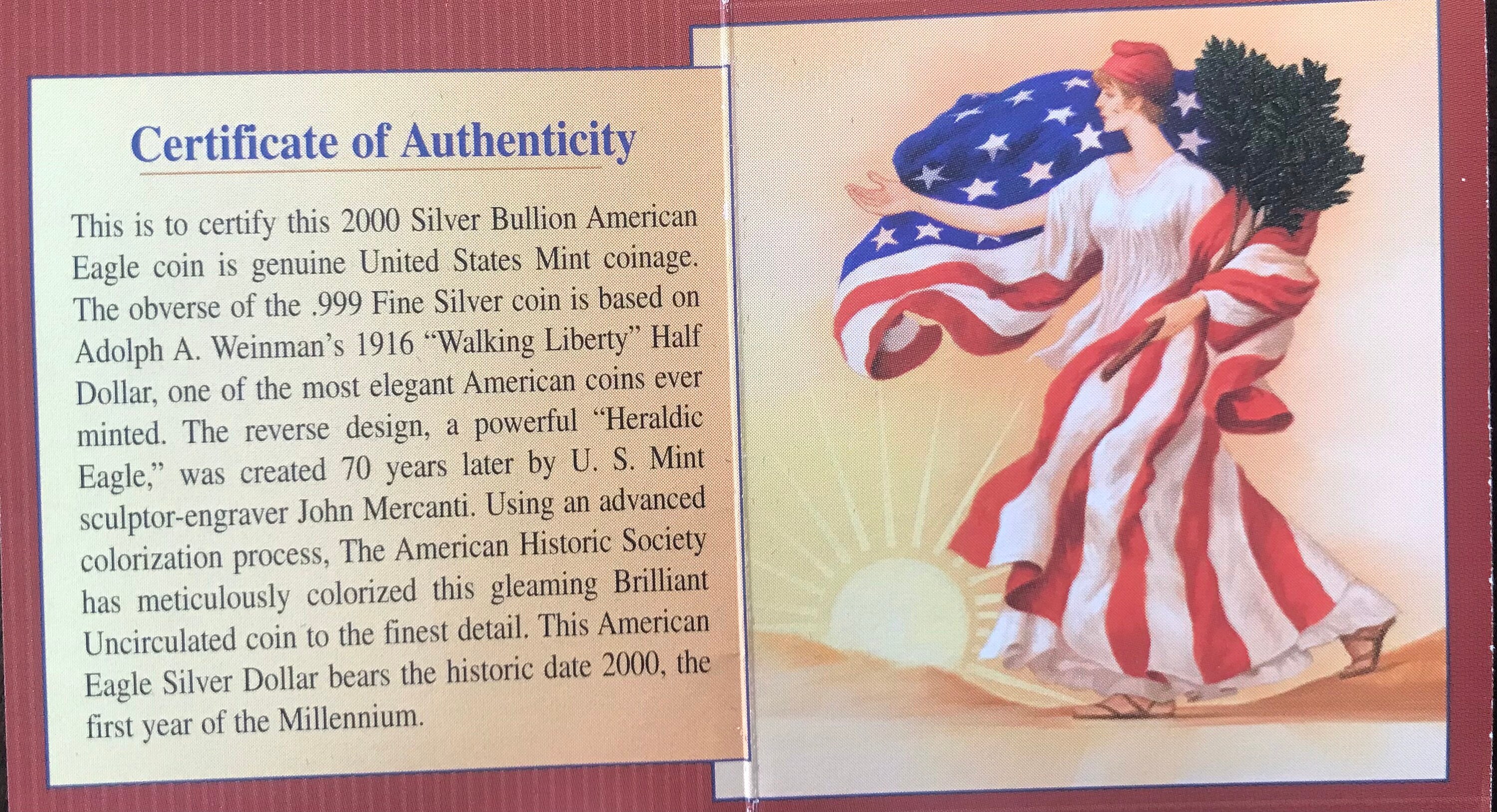 RARE—-2000 Colorized American Silver Dollar Eagle— Painted Both Sides ...