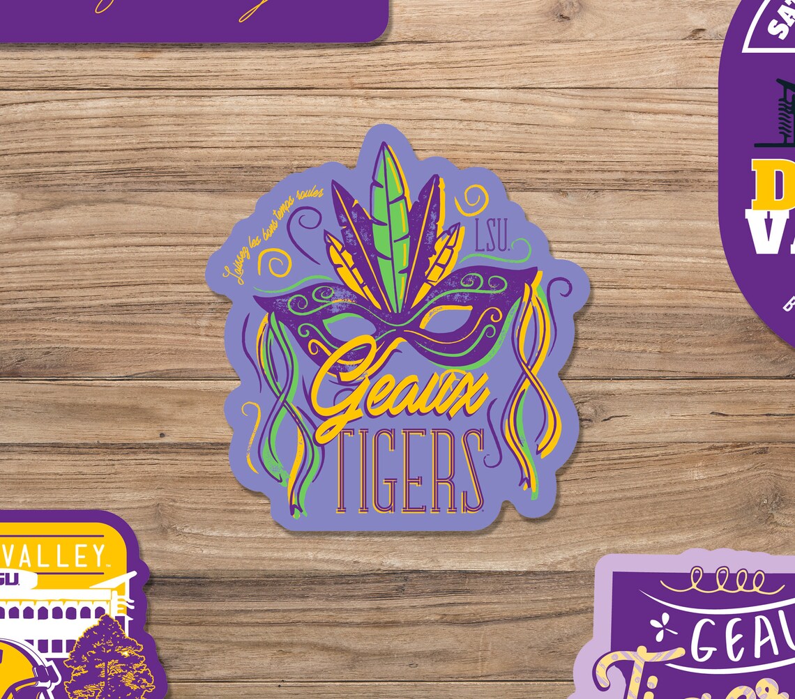 NCAA LSU Tigers 4 Vinyl Sticker Mardi Gras Mask | Etsy