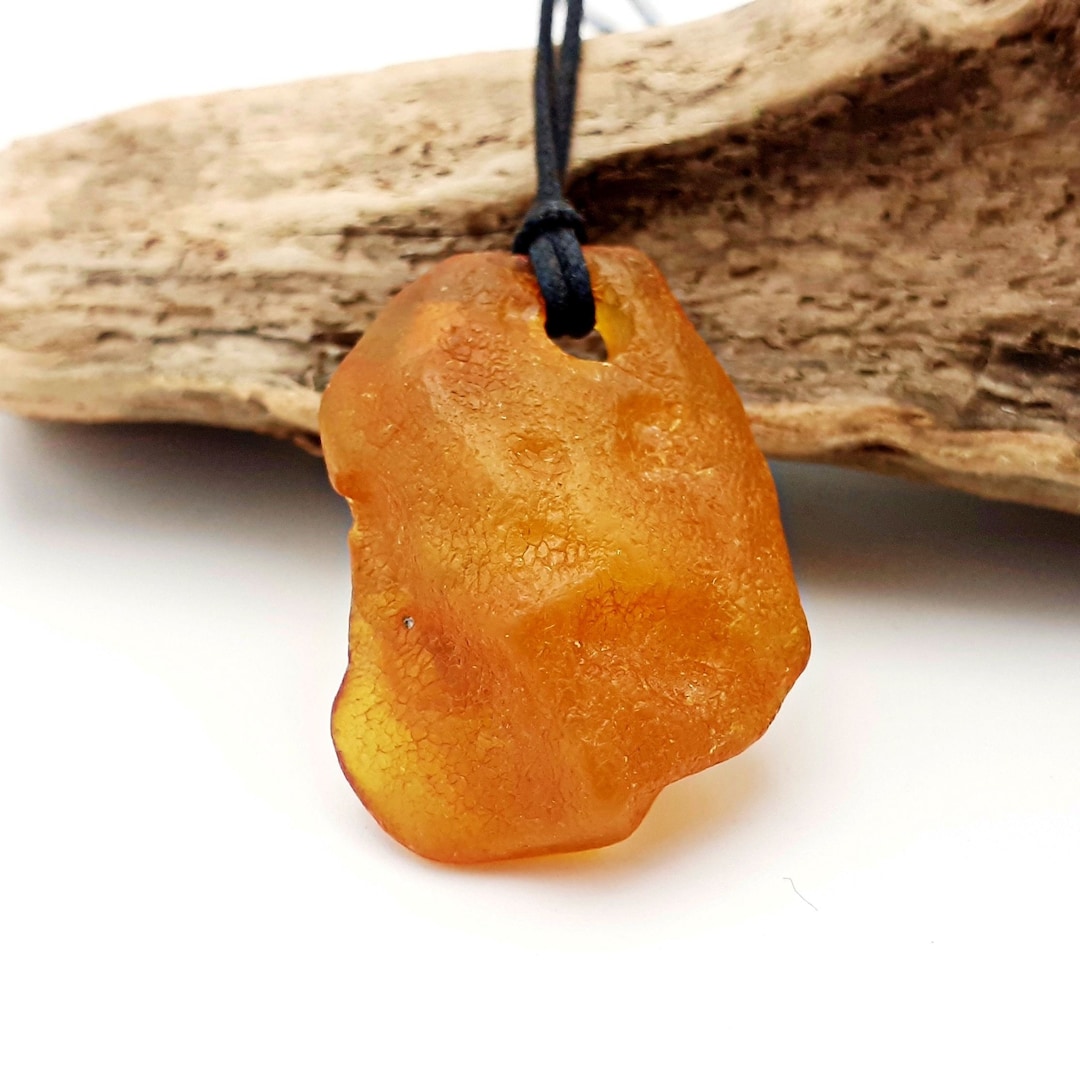 Raw Amber Pendant, Raw Amber Cord Necklace, Baltic Amber Genuine ...