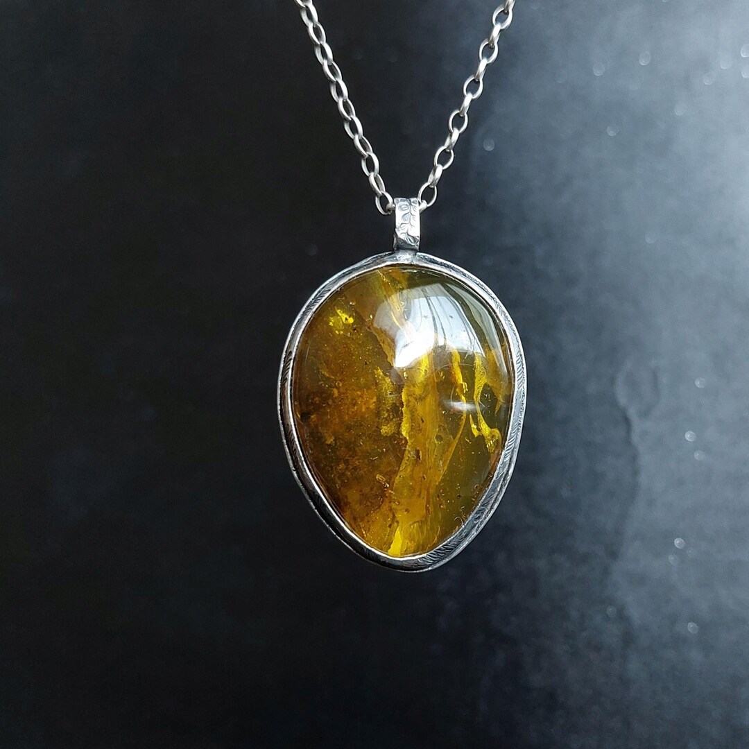 Large Natural Baltic Amber Pendant Necklace, Genuine Untreated Amber ...