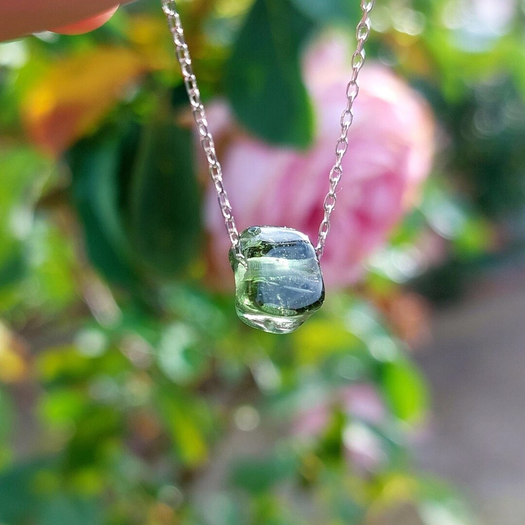 Genuine Moldavite Necklace, Polished Moldavite Tektite Pendant Sterling ...