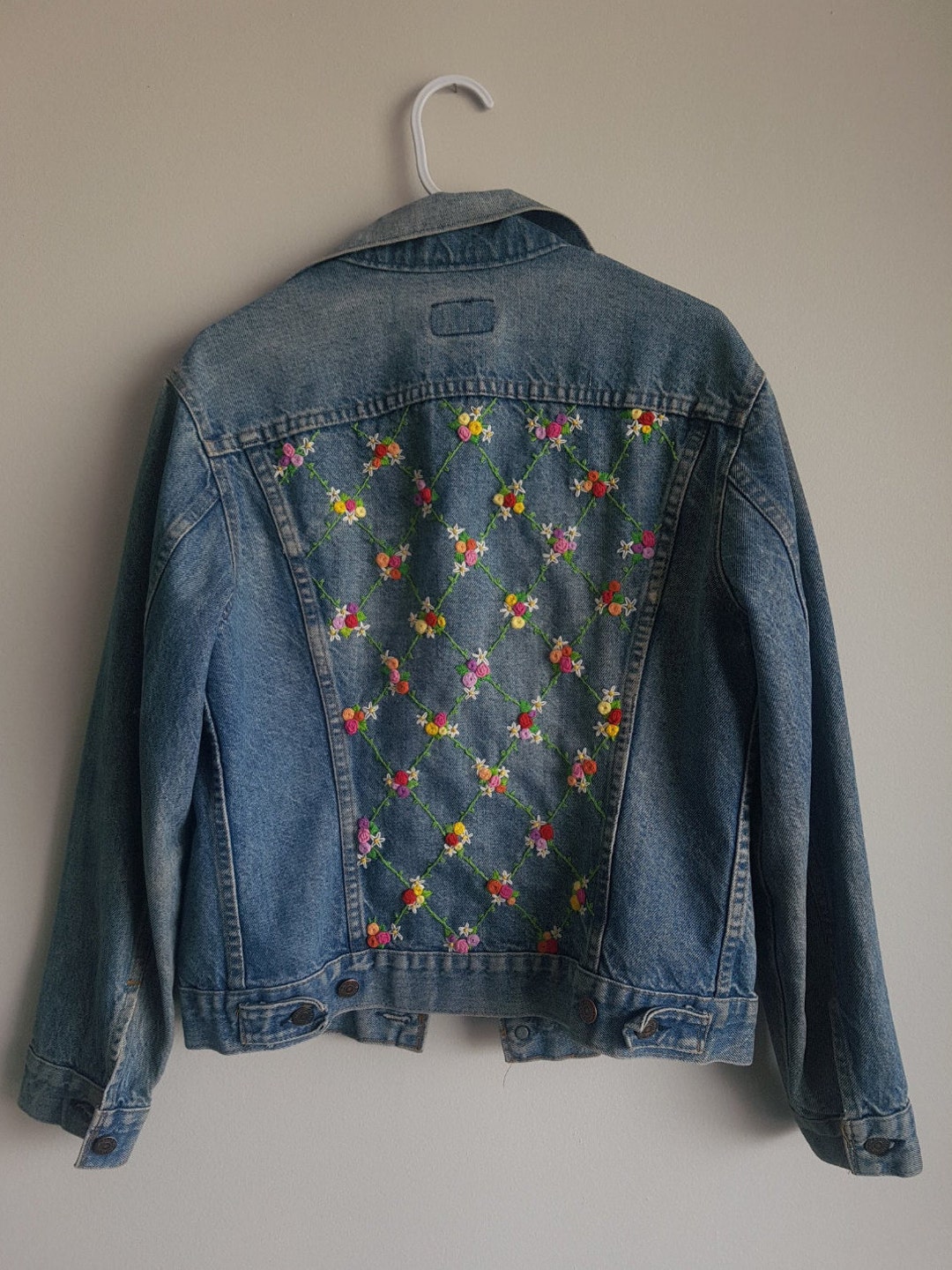 Embroidered Floral Jean Jacket - Etsy