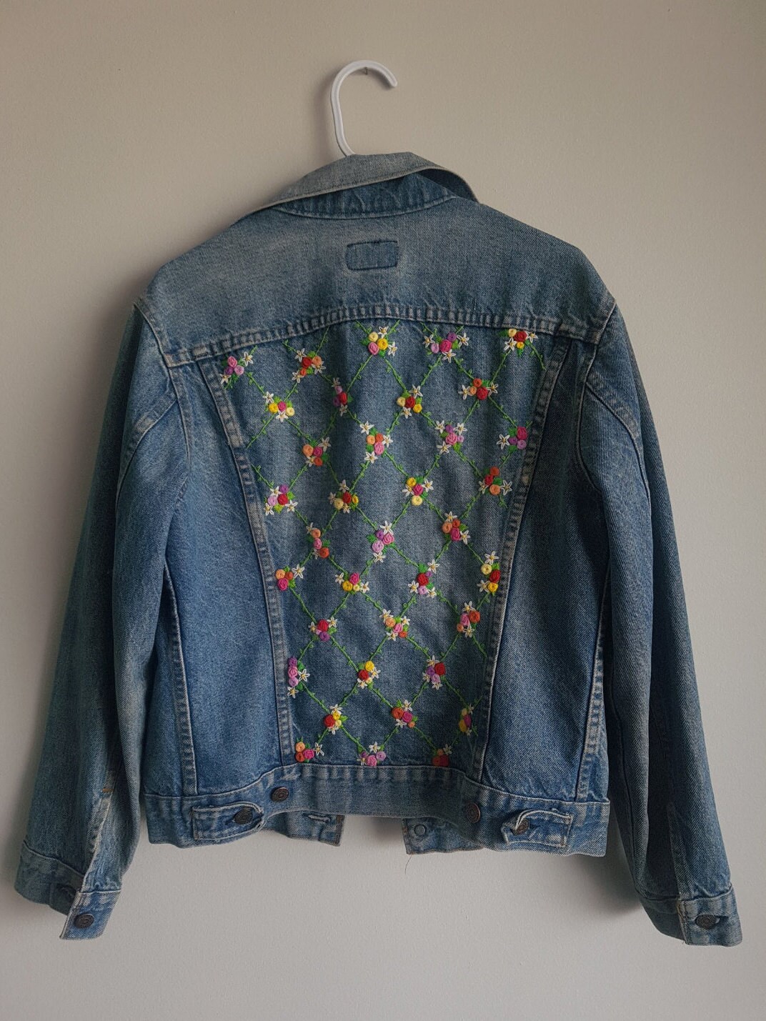 Embroidered Floral Jean Jacket - Etsy