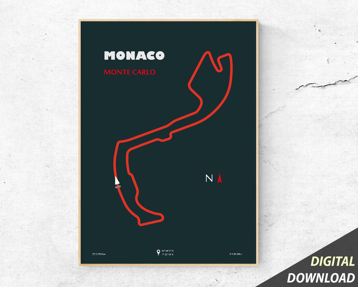 Monaco Race Track Map F1 Poster Minimalist Glow Effect Monte Carlo GP ...