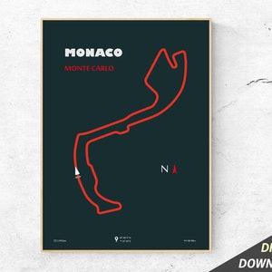 Monaco Race Track Map F1 Poster Minimalist Glow Effect Monte Carlo GP ...