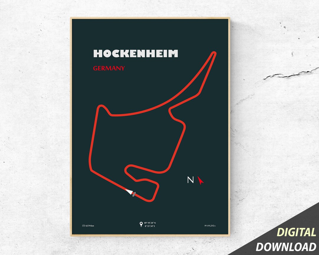 Hockenheim Race Track Map F1 Poster Minimalist Glow Effect German GP ...