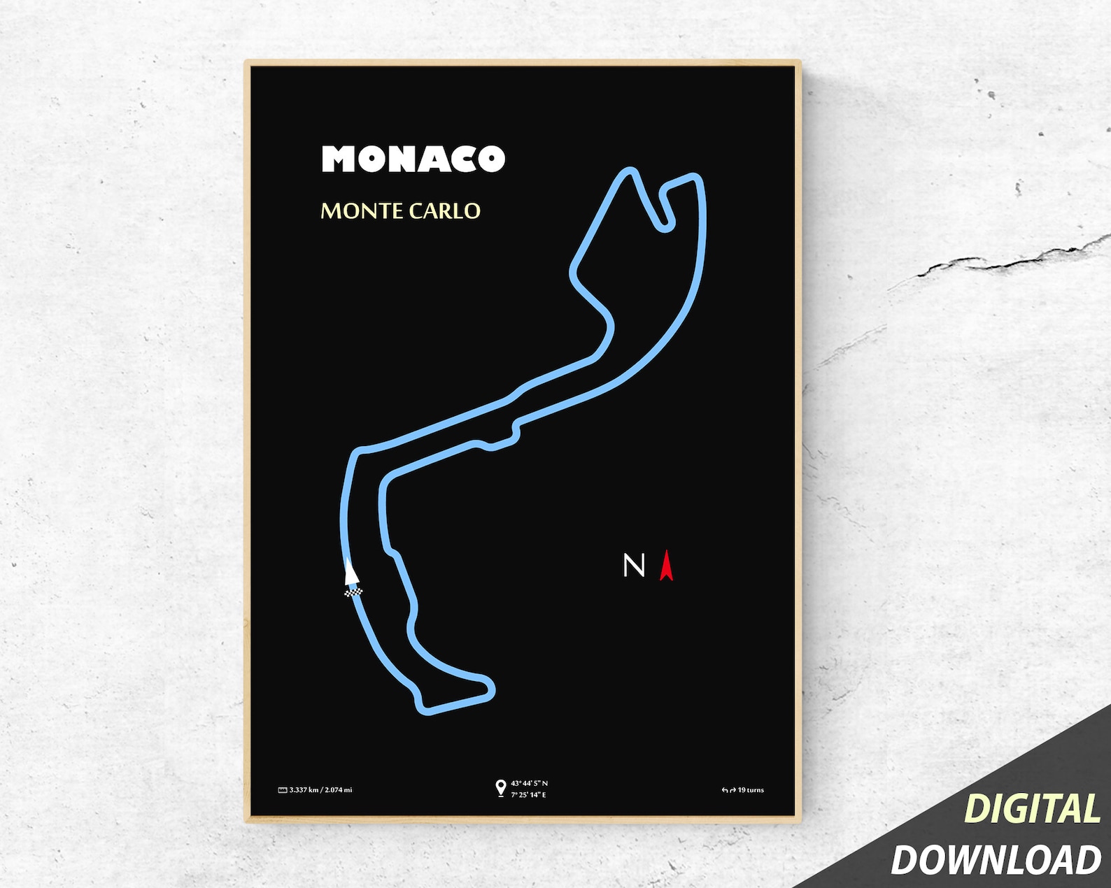 Monaco Race Track Map F1 Poster Black Blue Minimalist Effect Monte ...