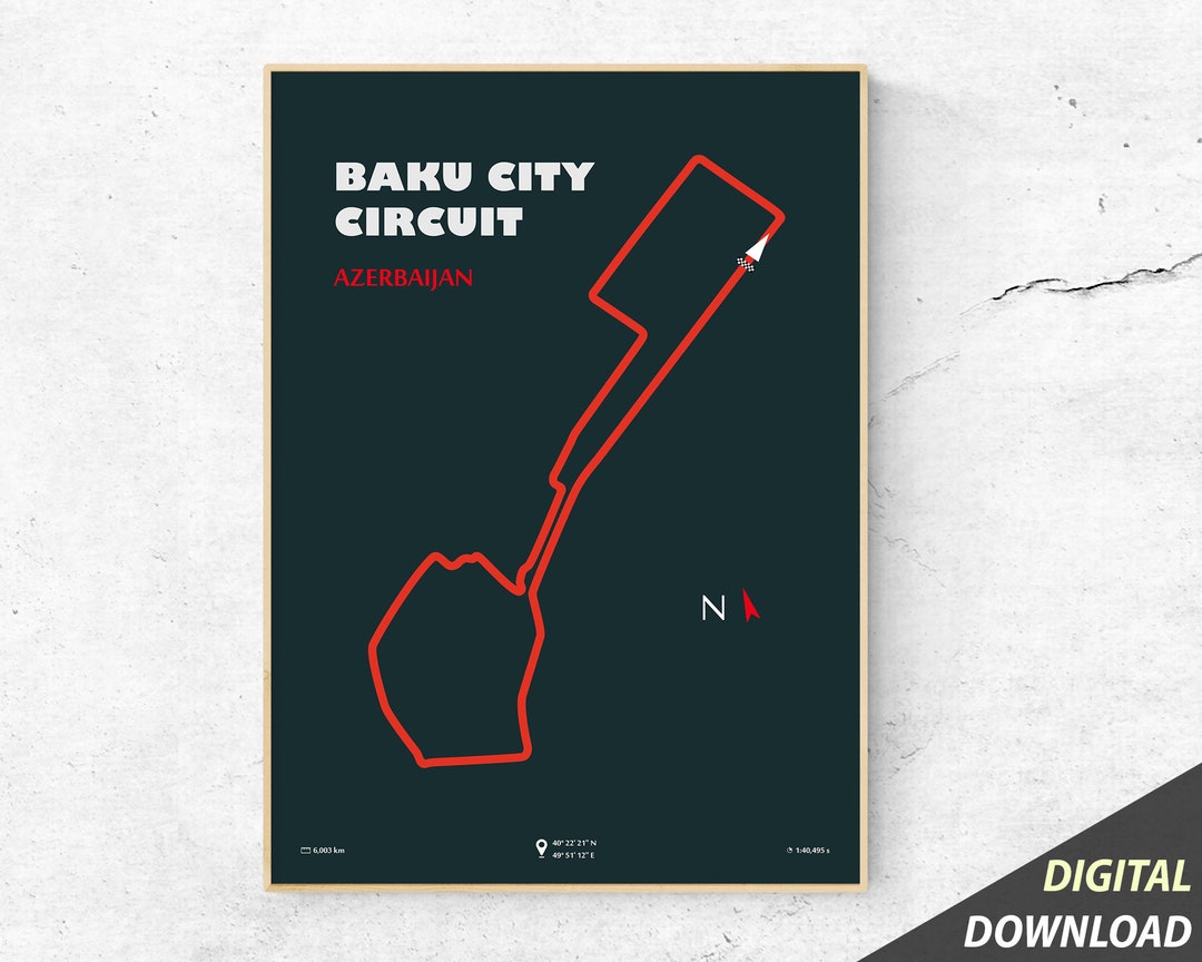 Baku City Circuit Race Track Map F1 Poster Dark Orange Colors ...