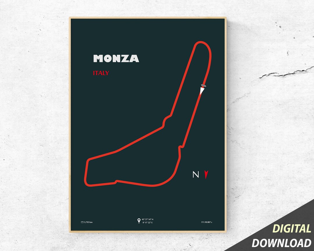 Monza F1 Poster Race Track Map Formula 1 Poster Minimalist Glow Effect ...