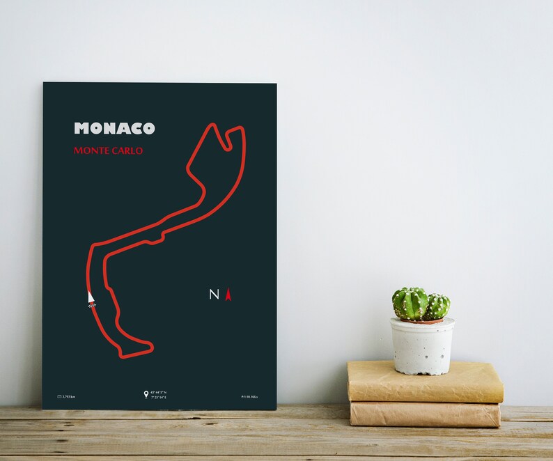Monaco Race Track Map F1 Poster Minimalist Glow Effect Monte Carlo GP ...