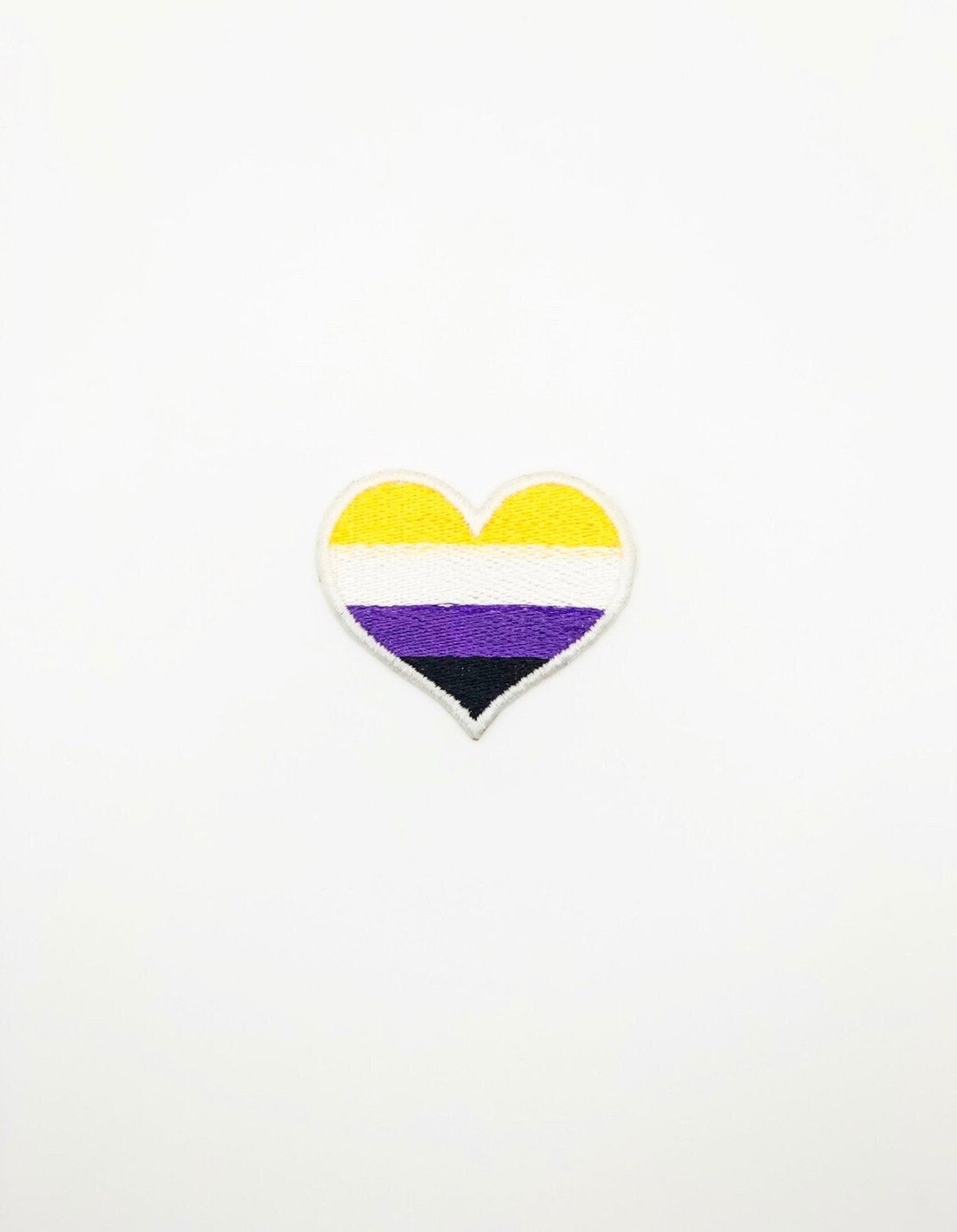 Non Binary Heart - Rainbow Heart - Pride Flag Heart - LGBTQ+ Iron-on Embroidery Patch for Tote ...