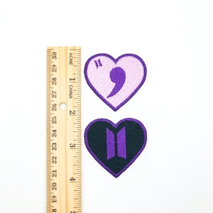 Comma Heart With BTS Logo - Iron-on Embroidery Patch for Tote Bags, T ...