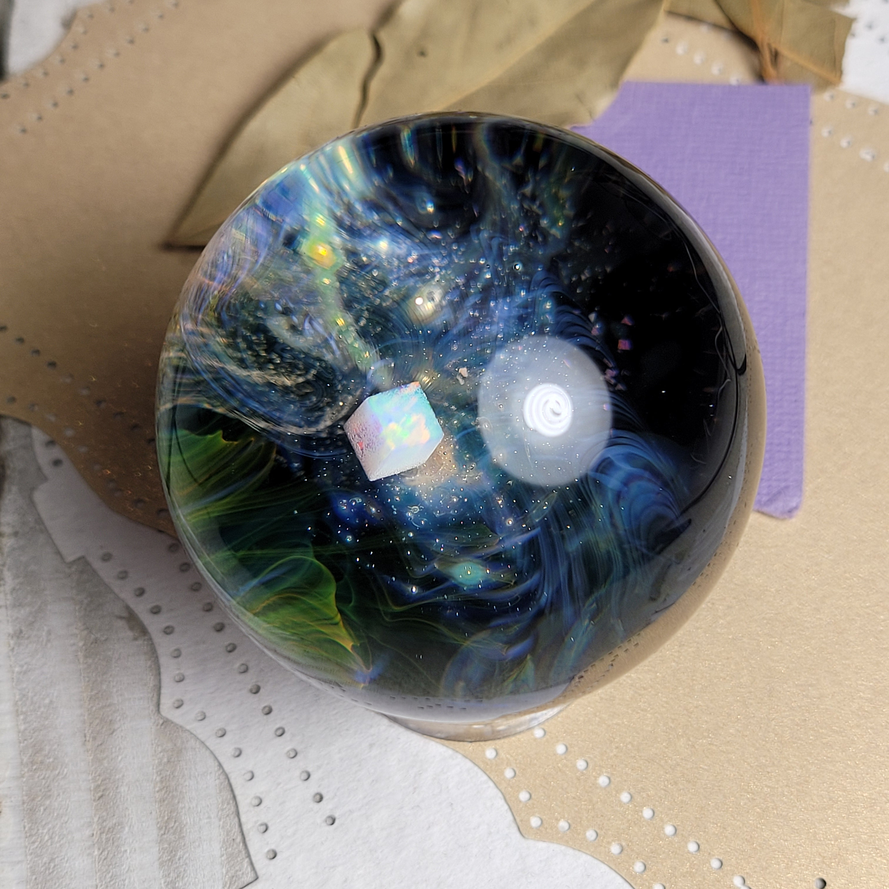 Nebula Sculptural Artisan Glass, Wormhole With Cube Opal Large Marble ...