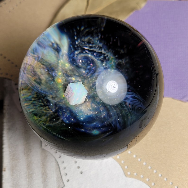 Nebula Sculptural Artisan Glass, Wormhole With Cube Opal Large Marble ...