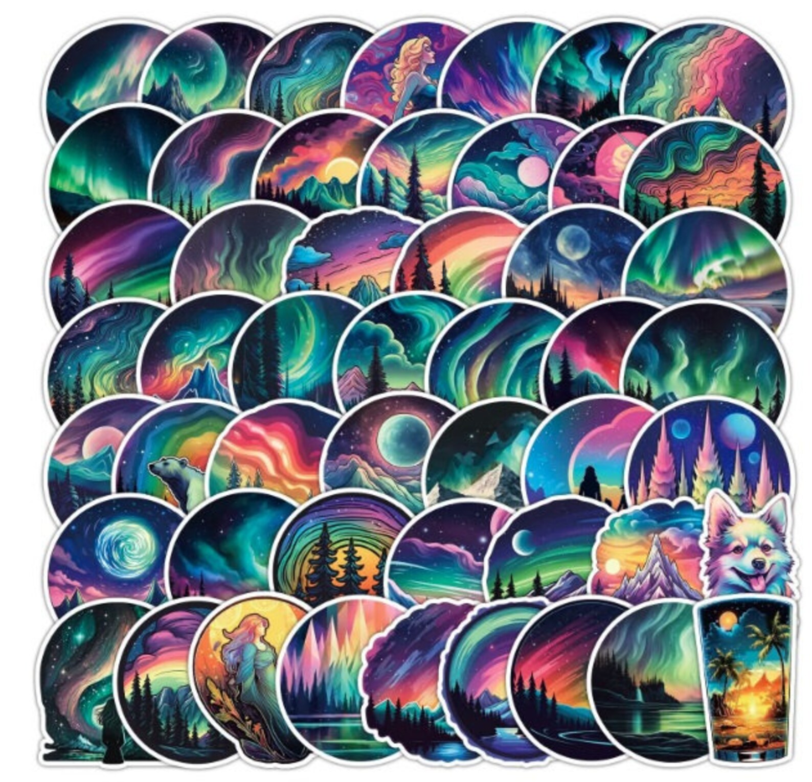 Aurora Borealis Northern Lights Round Galaxy Night Sky Mountain Rainbow ...