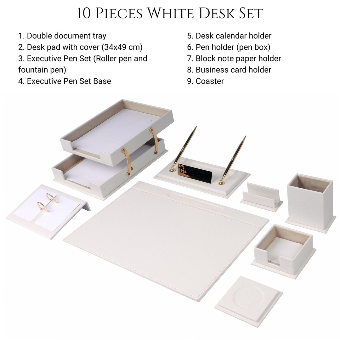 Leather White Office Organizer Leather White Desk Accessories Office ...
