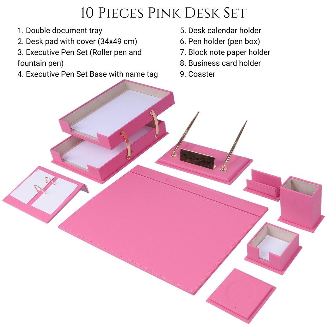 Leather Pink Office Accessories Leather Pink Desk Accessories Pink ...