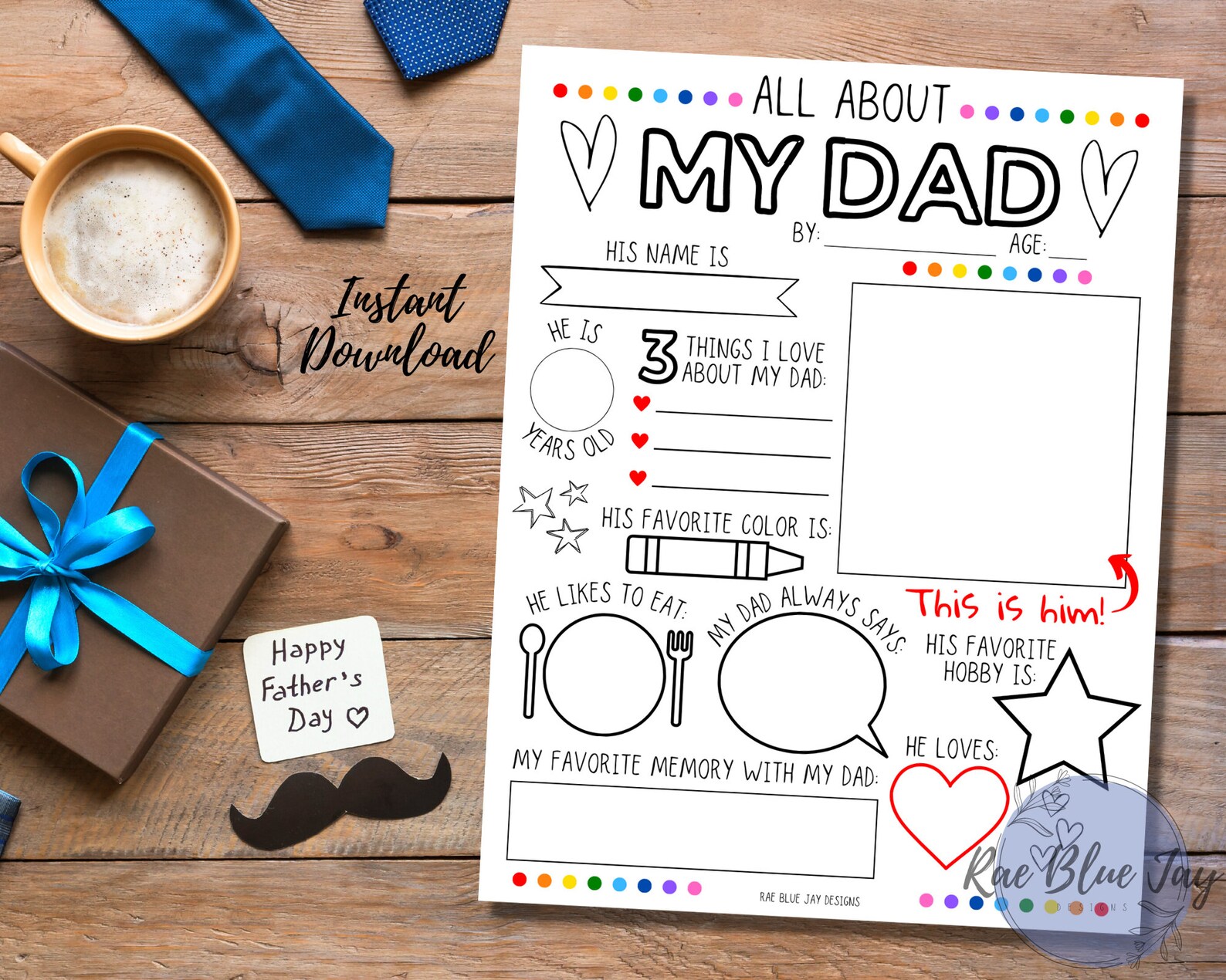 All About My Dad INSTANT DOWNLOAD Father's Day Printable - Etsy