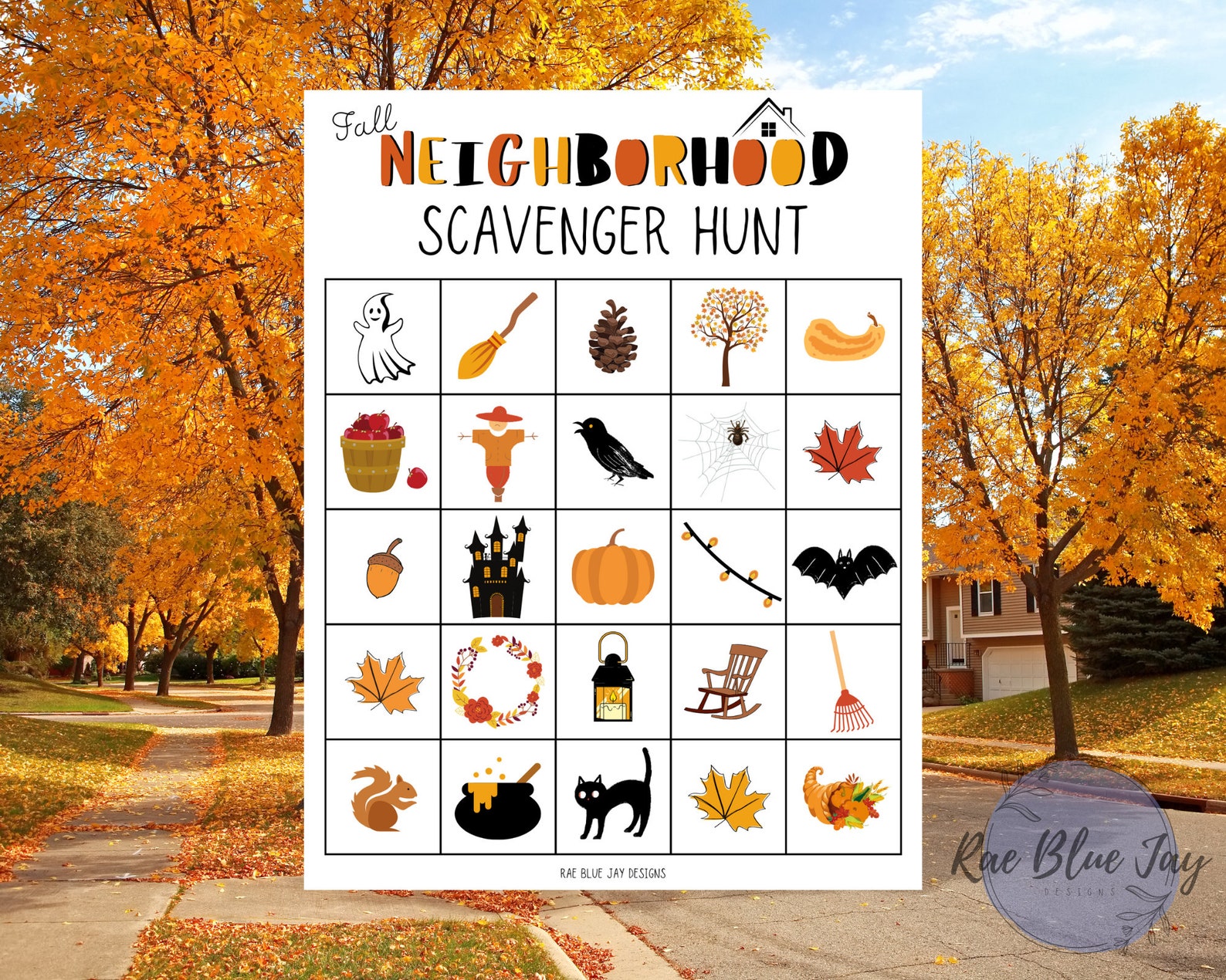 Fall Neighborhood Scavenger Hunt INSTANT DOWNLOAD, Printable Scavenger ...